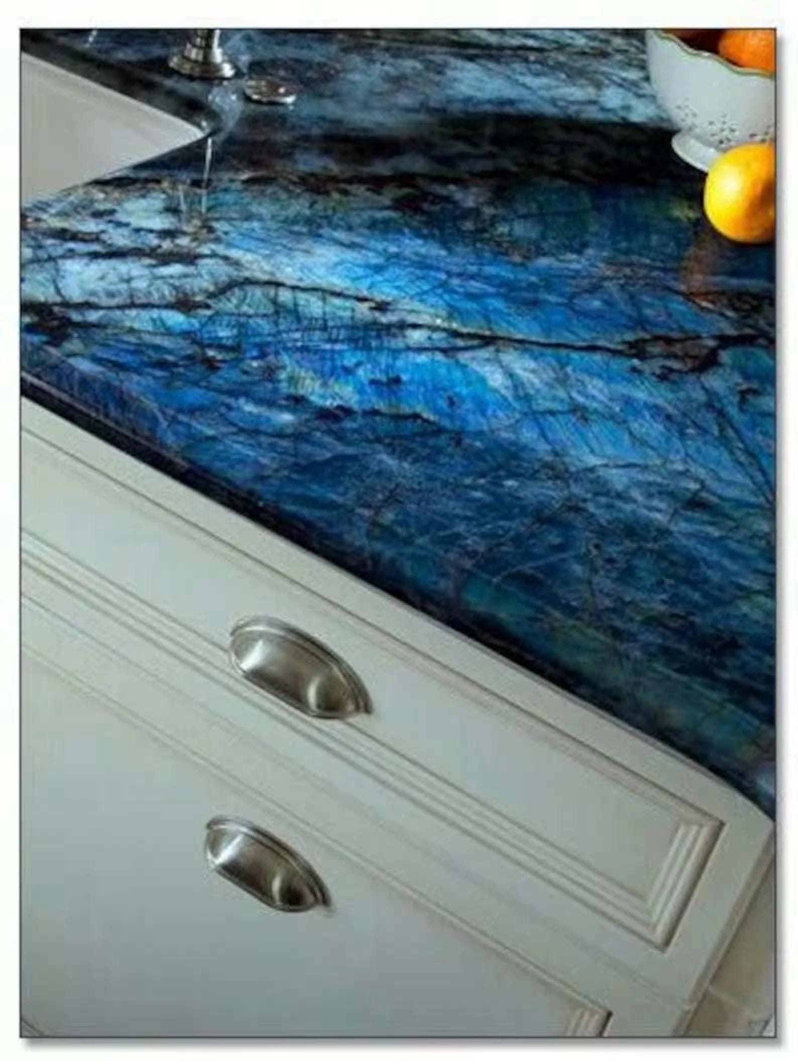 Natural Labradorite Gemstone Slab Countertop, Iridescent Kitchen Design ...