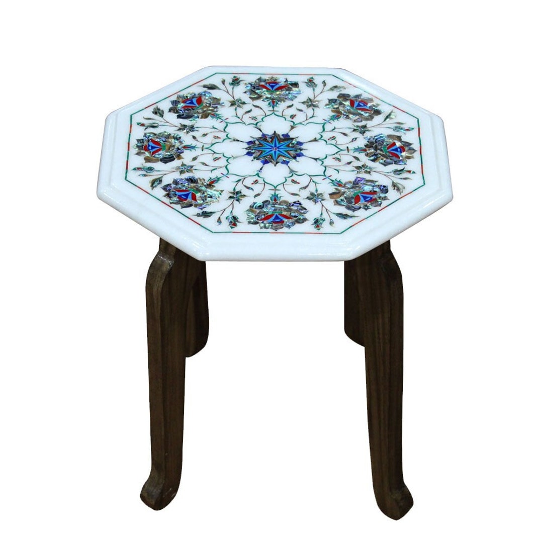 Hand-crafted Paua Shell Marble Inlay Table, Iridescent Shell Marble ...