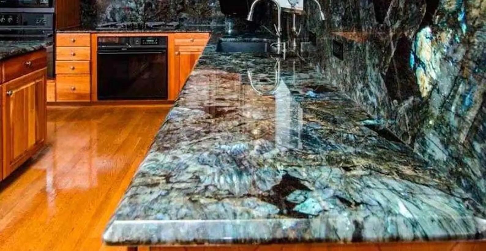 Natural Labradorite Gemstone Slab Countertop, Iridescent Kitchen Design ...