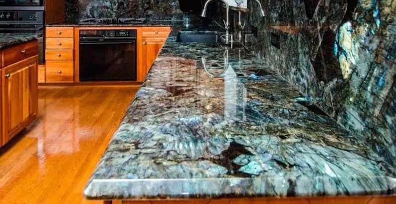 Natural Labradorite Gemstone Slab Countertop, Iridescent Kitchen Design ...
