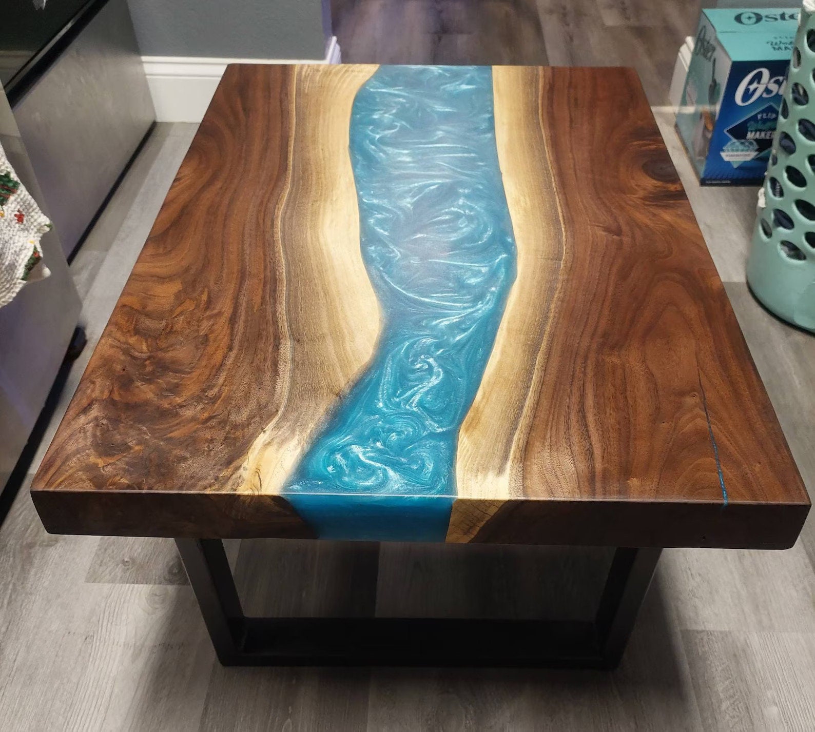 Epoxy Resin Table W/ Blue River, Epoxy River Accent Furniture, Epoxy ...