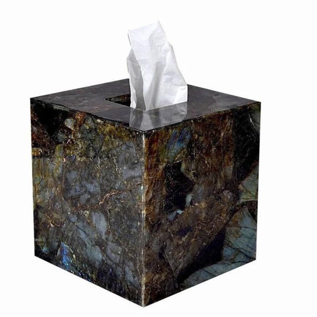 Labradorite Stone Tissue Box Cover, Labradorite Vanity Decor, Natural ...