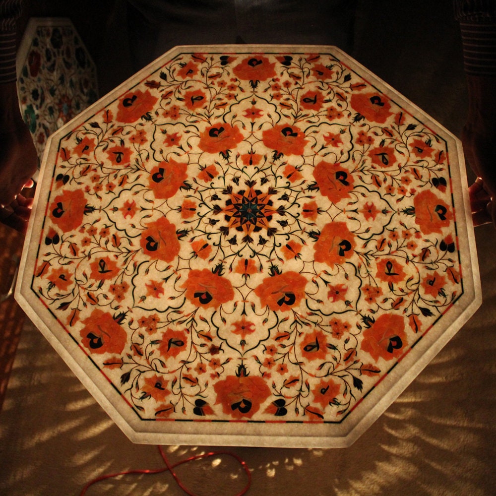 Handmade Marble Inlay Coffee Table, Pietra Dura Breakfast Table, Marble ...
