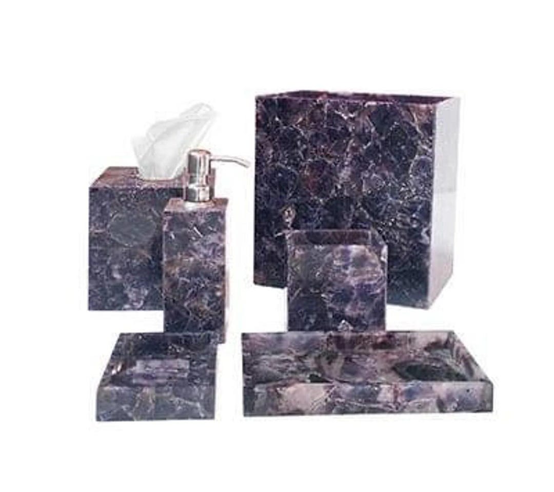 Healing Crystal Amethyst Stone Bathroom Set, Purple Stone Bathroom ...