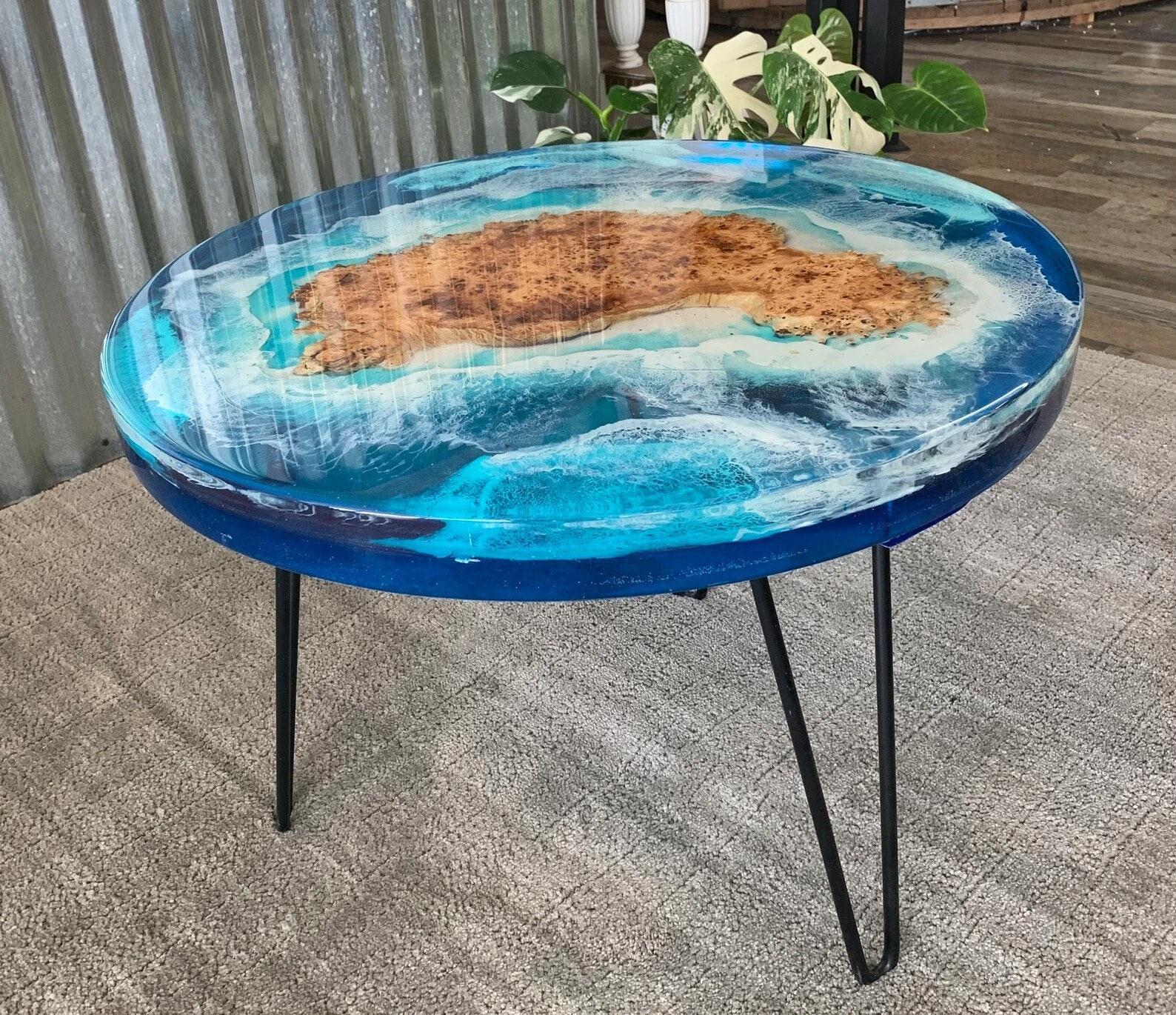 Epoxy Ocean Wave Acacia Wood Table, Ocean-inspired Epoxy Side Table ...
