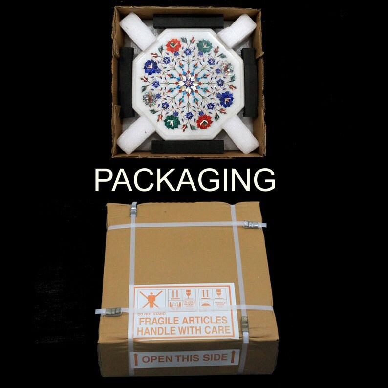 Hand-crafted Paua Shell Marble Inlay Table, Iridescent Shell Marble ...