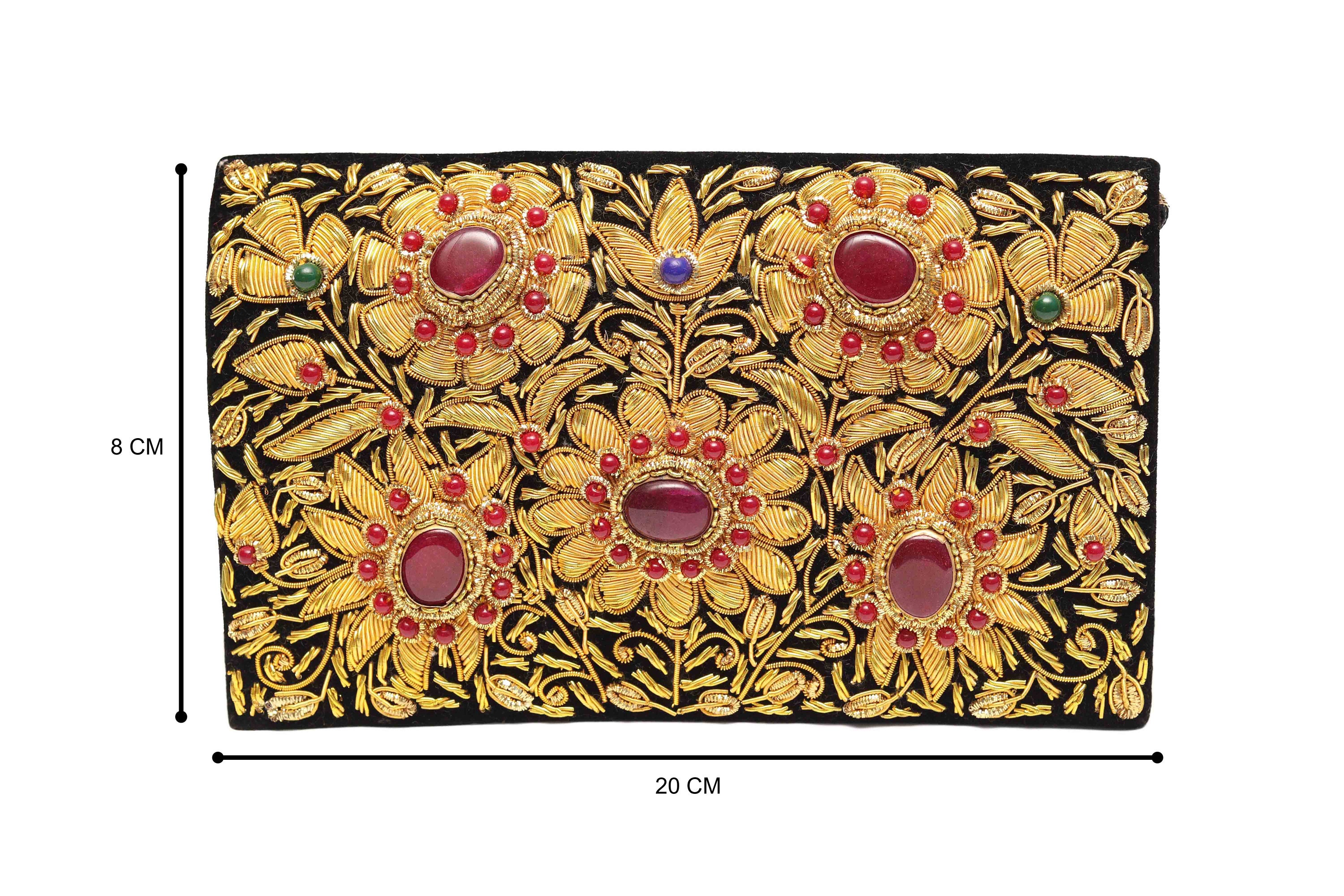 Regal Gold Embellished Clutch, Vintage-inspired Gold Zardozi Clutch ...