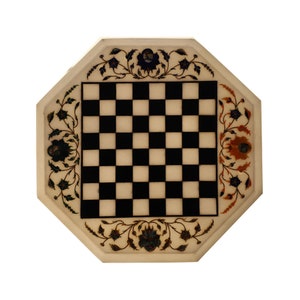 Octagonal Decorative Chess Table W/ Figures, Artisanal Marble Chess ...