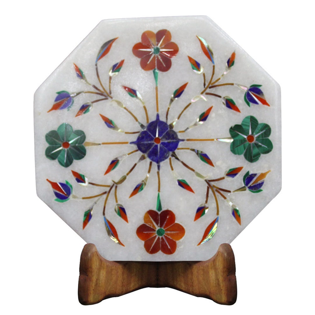 Marble Inlay Wall Art Pietra Dura Decorative Plate Floral Stone Decor ...