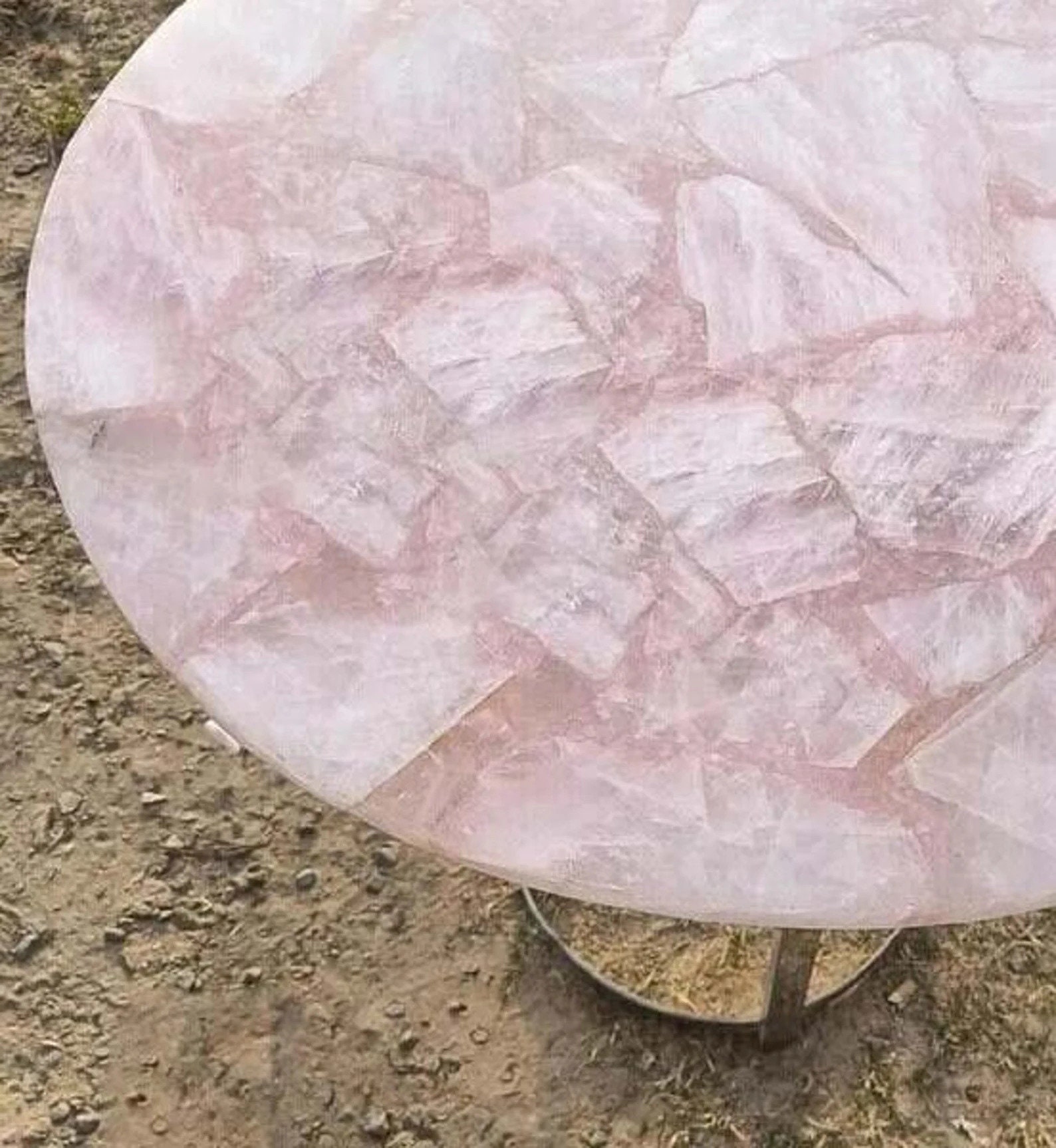 Natural Rose Quartz Stone Table, Round Rose Quartz Accent Table ...