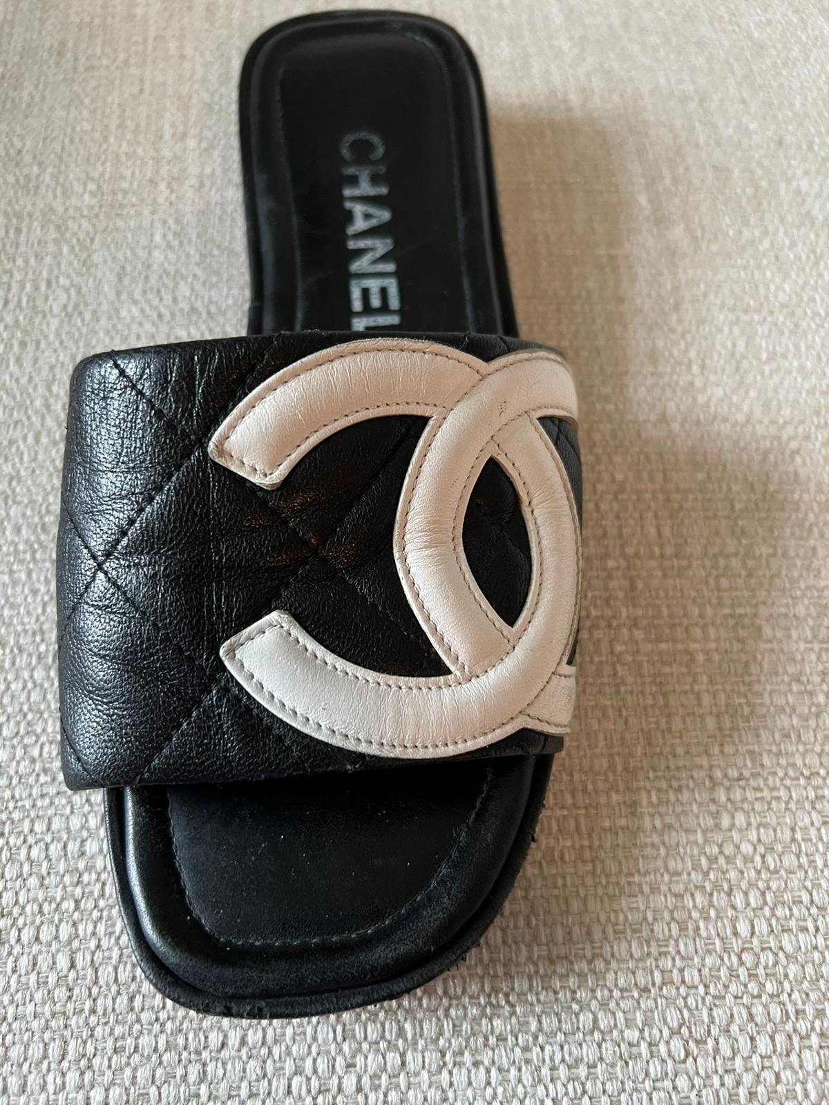 Vintage Chanel Black and White Quilted Leather Cambon Slides US 5 - Etsy
