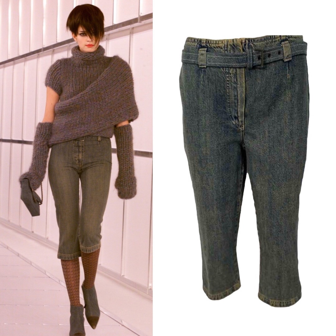 Chanel 00A 2000 Fall Capri Jeans Pants W Chanel Denim Belt FR 40 US 6 ...