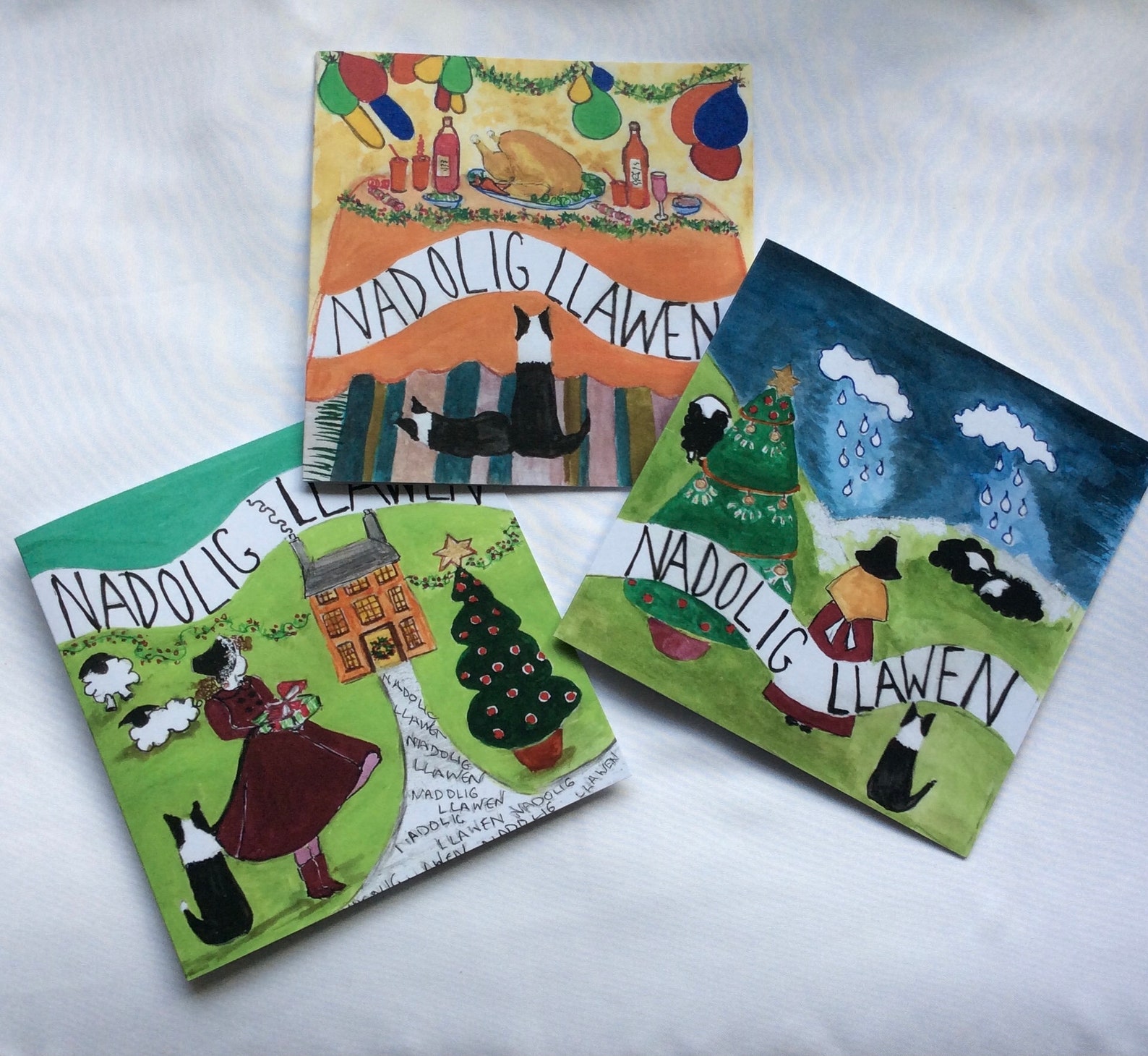 Welsh CHRISTMAS Cards 3 Pack - NADOLIG LLAWEN -prints of My Hand ...