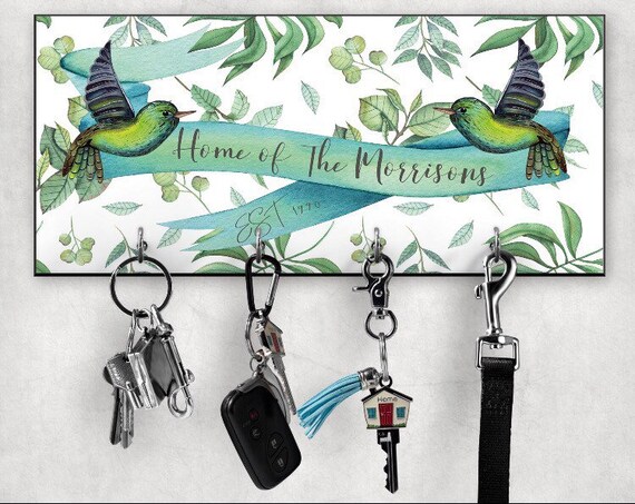 Personalised Beautiful Bird Ribbon Key Hook 4 Key Holder | Etsy