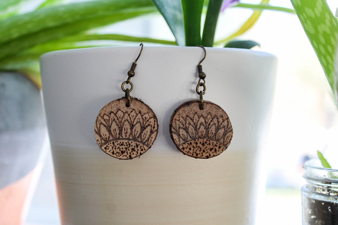 Sunflower Natural Wood Dangle Boho Style Earring - Etsy