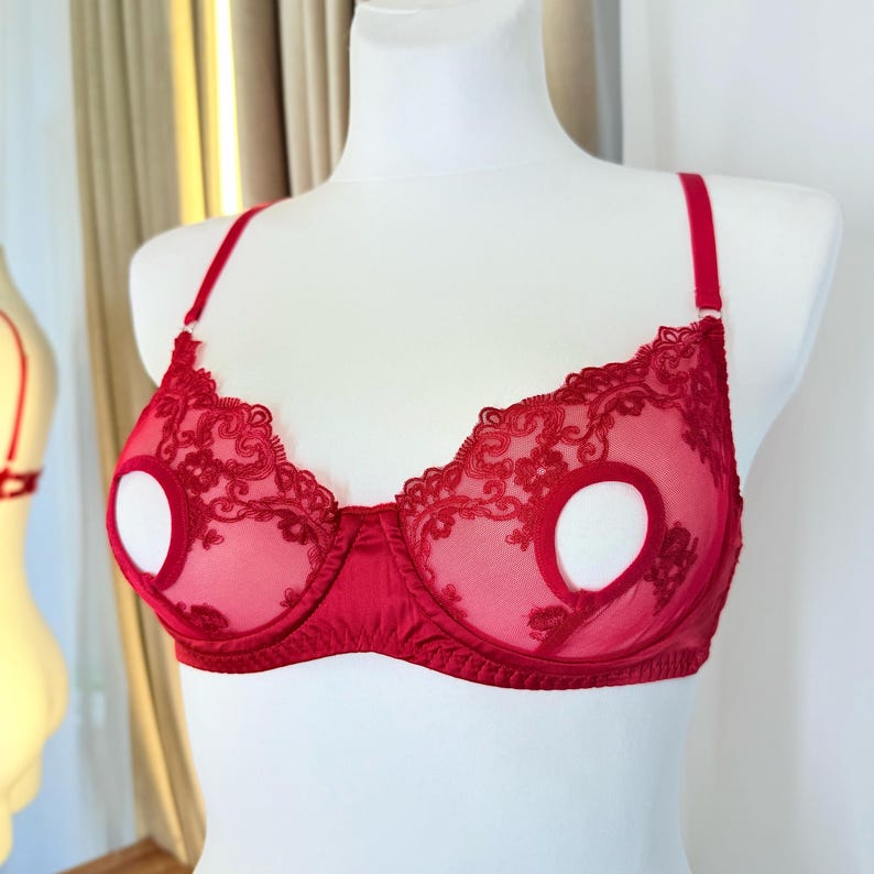 Lingerie See Through X Rated Open Nipple Bra Cupless Peep Hole