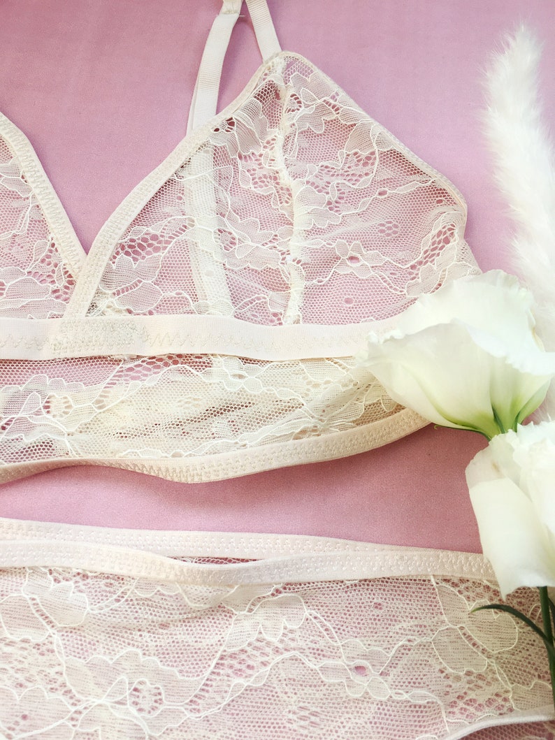 Sheer Lingerie Bralette Thong Set Sheer Panties Sheer Bra Etsy