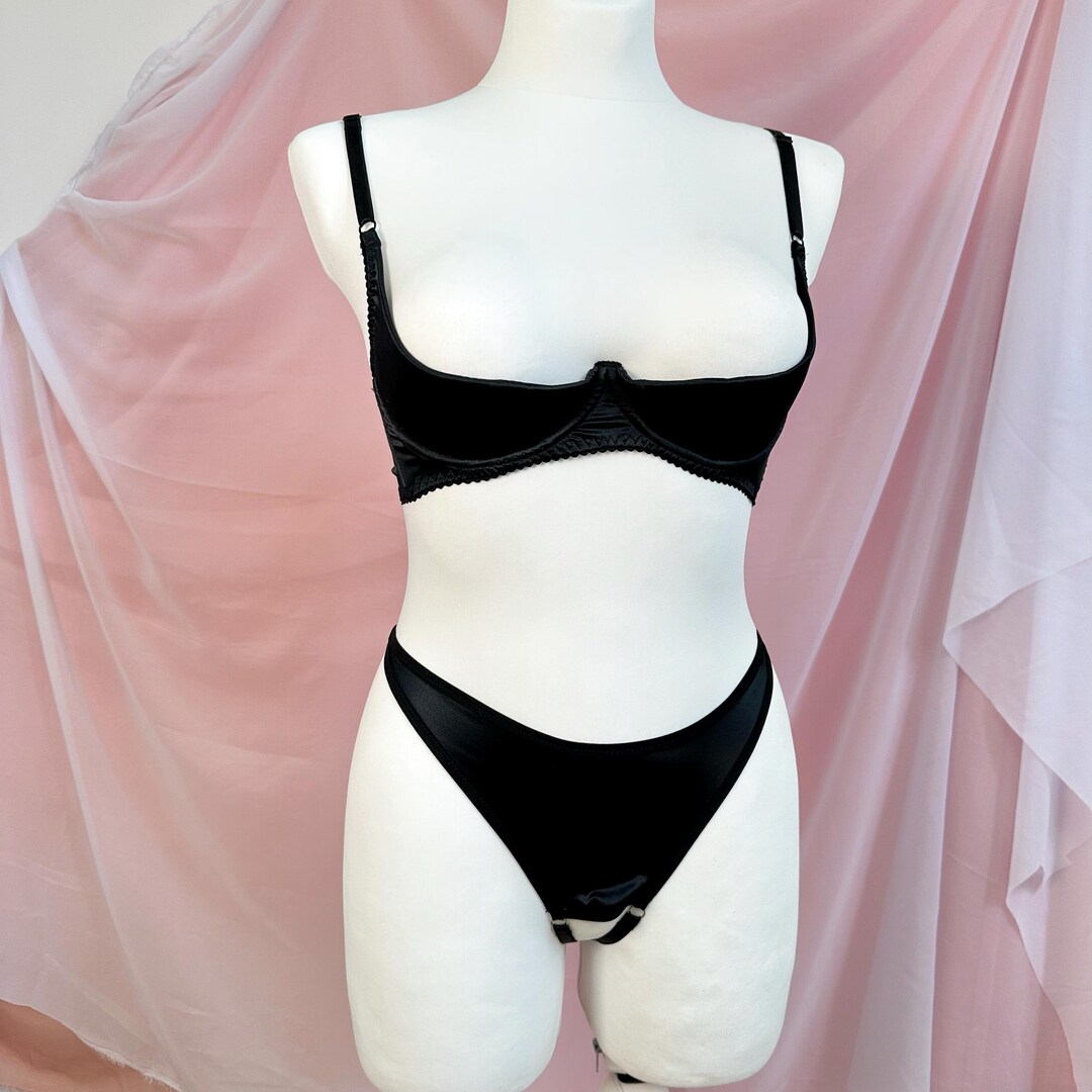 Custom Satin Cupless Bra With Support, Quarter Open Cup Bra Plus Size, Open Crotched Lingerie ...
