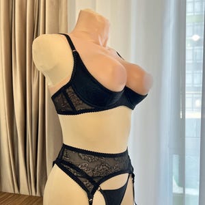 Open Cupless Shelf Bra and Micro Extreme String Bikini, Garter Belt Lingerie Set, Open Crotched ...