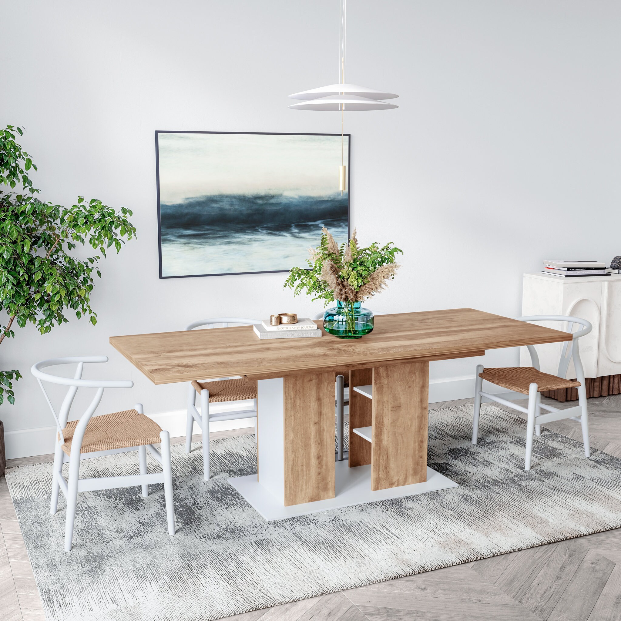 Engineered Wood Extendable Dining Table With Storage Shelves 81'' - Etsy