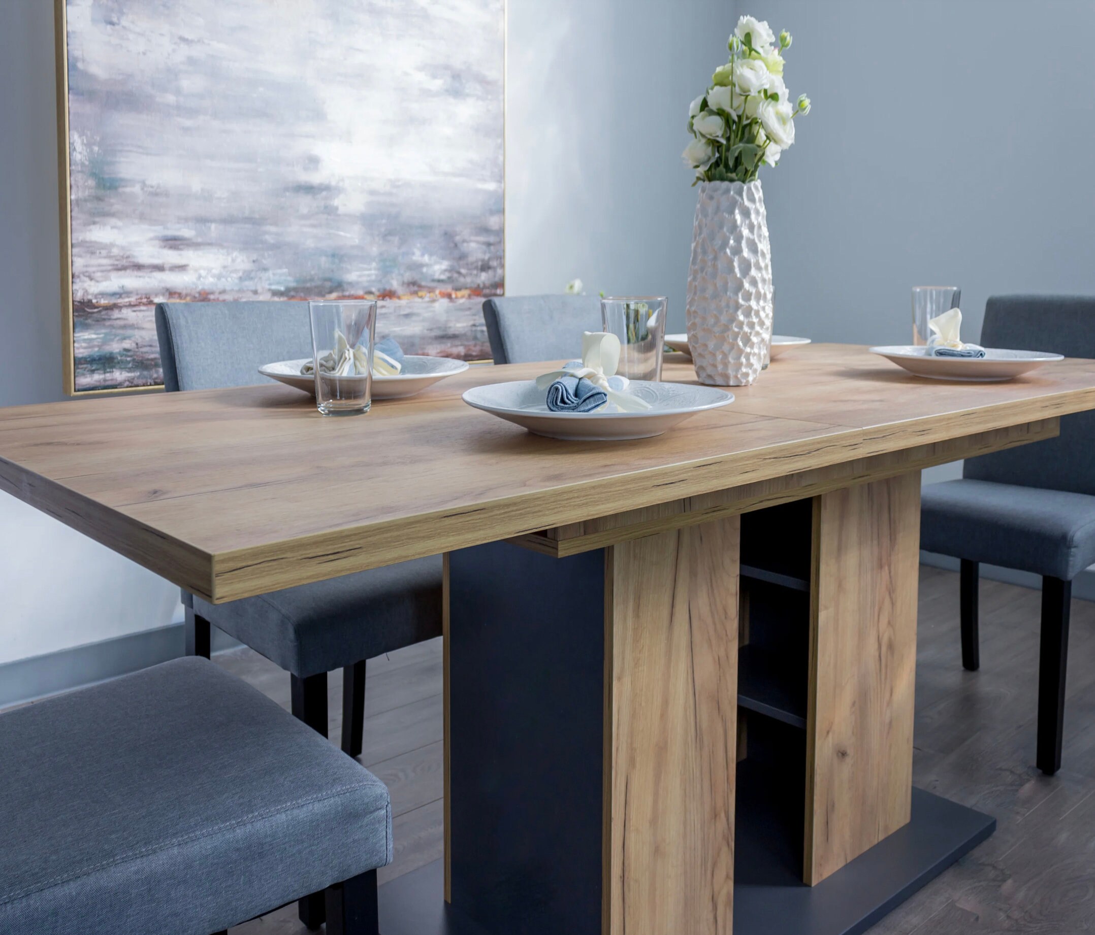 Engineered Wood Extendable Dining Table With Storage Shelves 81'' - Etsy