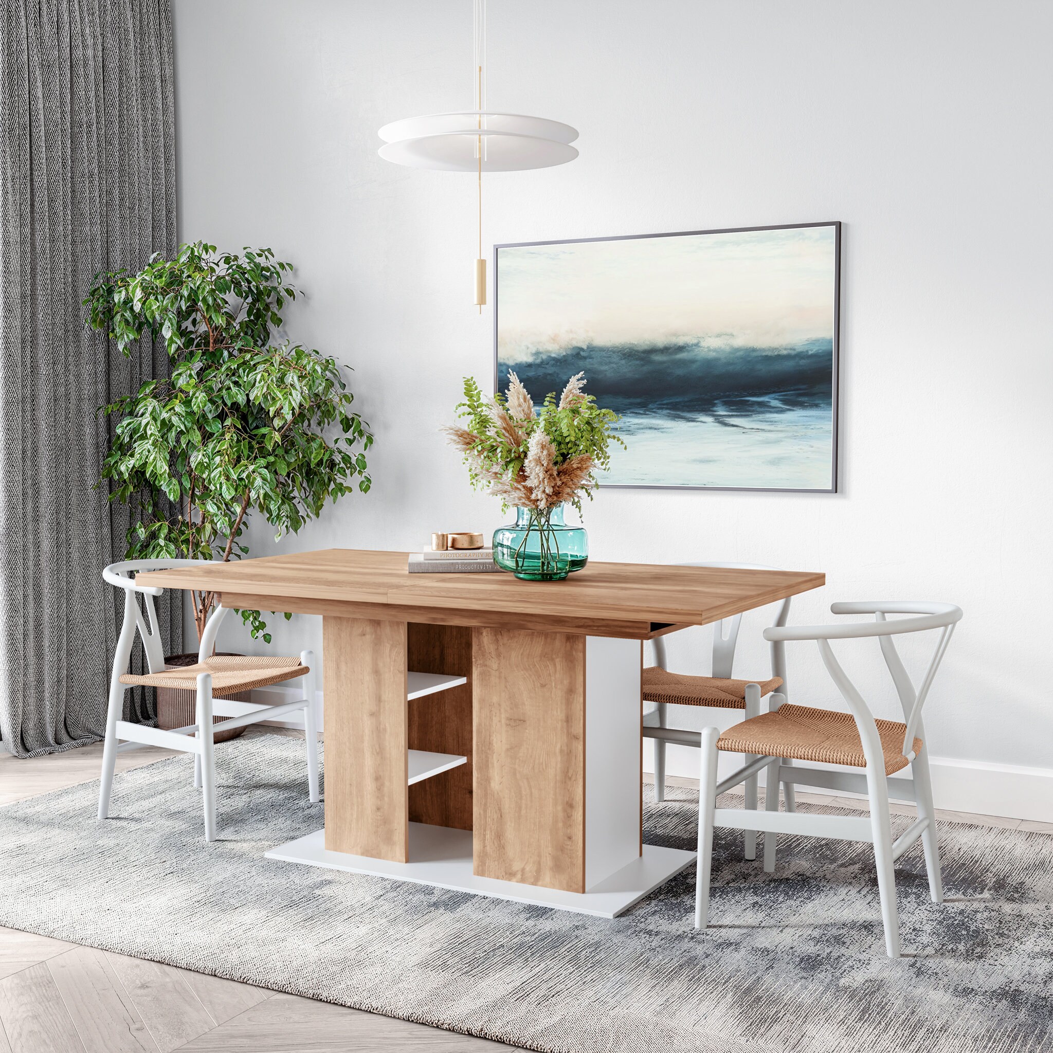 Engineered Wood Extendable Dining Table With Storage Shelves 81'' - Etsy