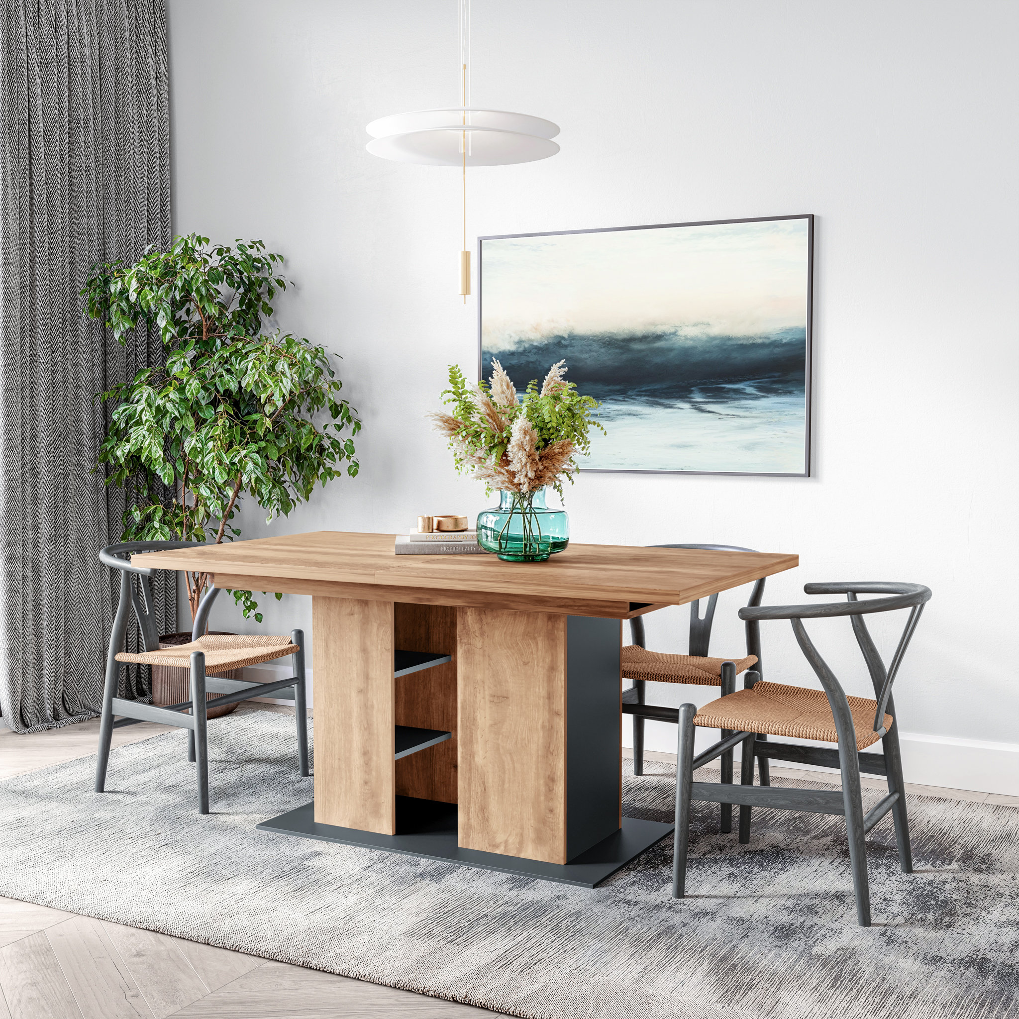 Engineered Wood Extendable Dining Table With Storage Shelves 81'' - Etsy