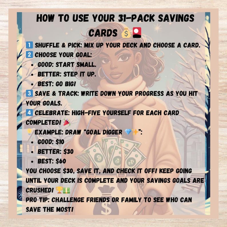 31-pack Savings Challenge Cards | Fun Money-saving Game | Budget ...