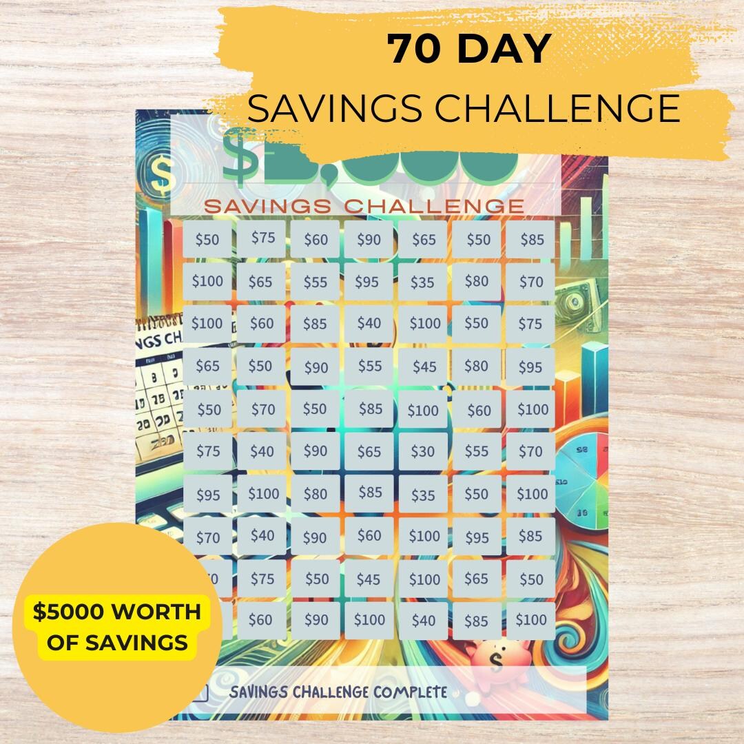 70-day 5,000 Savings Challenge|easy Savings Plan | Digital Download ...