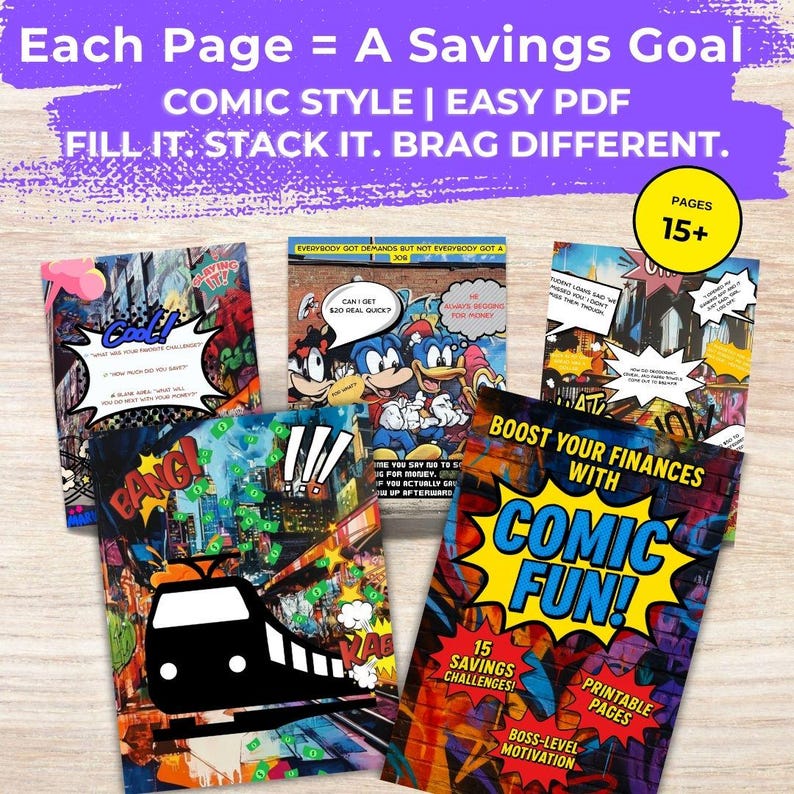 Printable Comic Savings Challenge Book | Funny Finance Tracker PDF ...