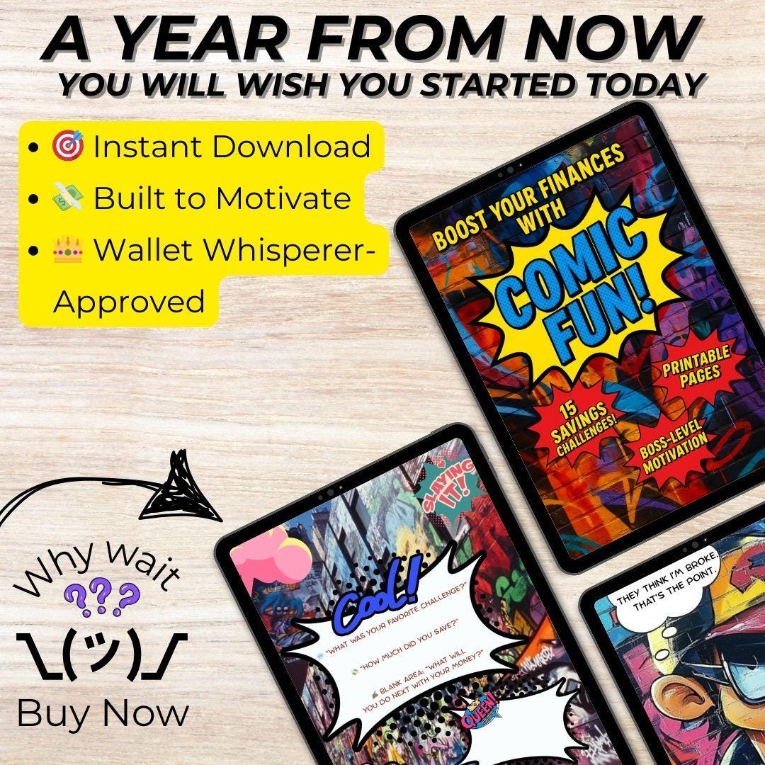 Printable Comic Savings Challenge Book | Funny Finance Tracker PDF ...