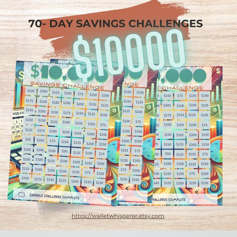 10,000 Savings Challenge | 70-square Financial Tracker | Printable ...