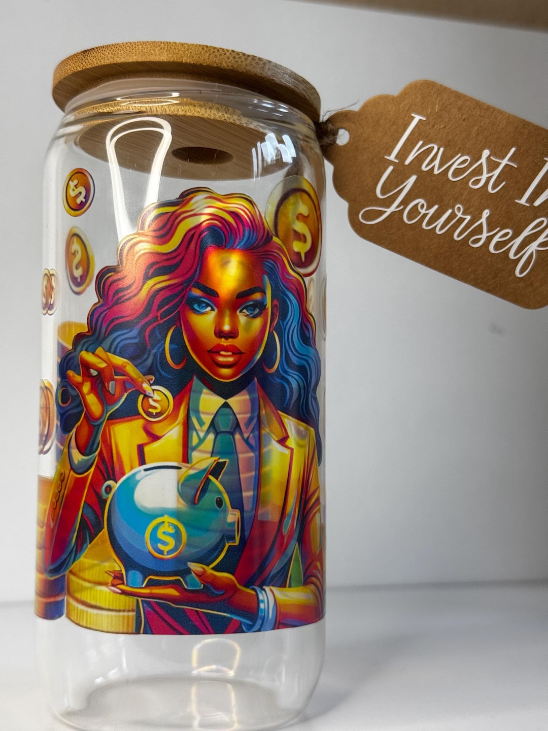 Invest in Yourself Savings Jar - Fun 16oz Jar With Bamboo Lid + 3 Bonus ...