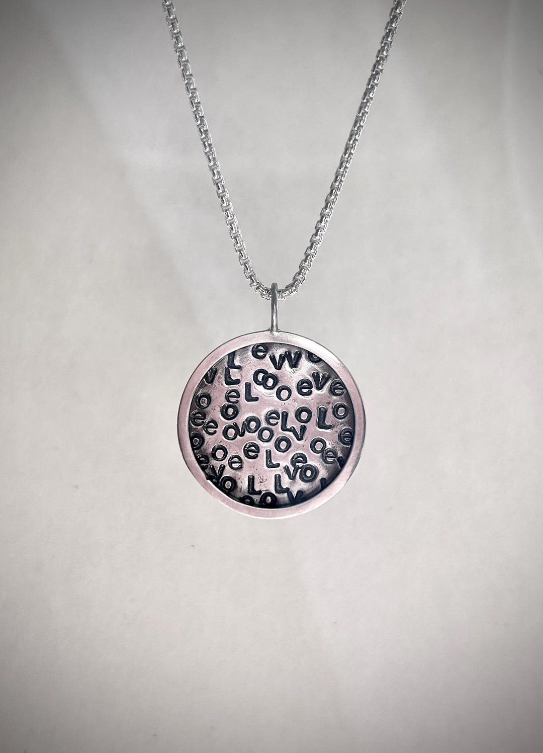 Sterling Silver Love Medallion. Love Stamped Pendant on 18"chain. - Etsy