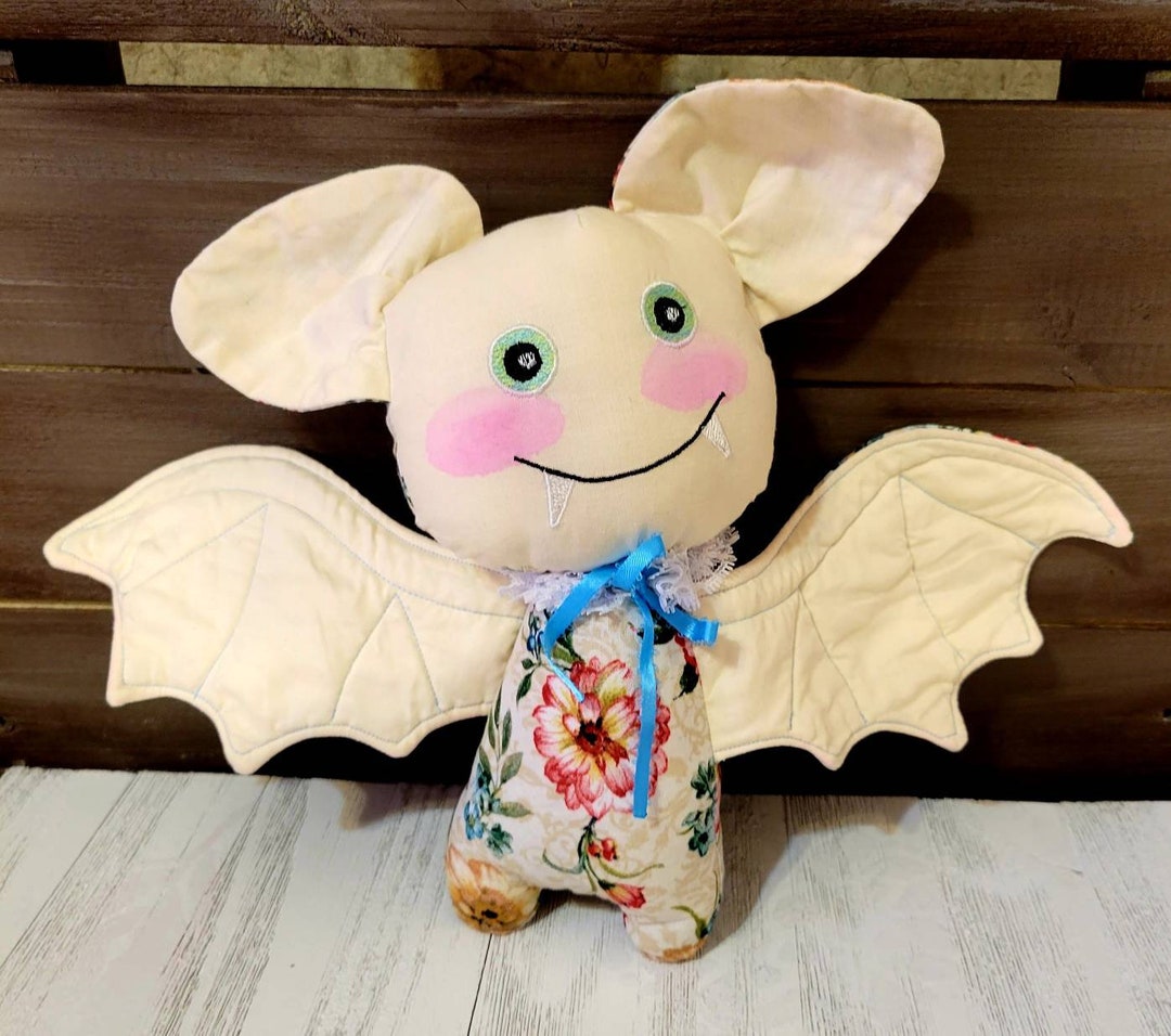 Bat Plushy Princess the Bat Doll Embroidered Face Cotton Body Floral ...