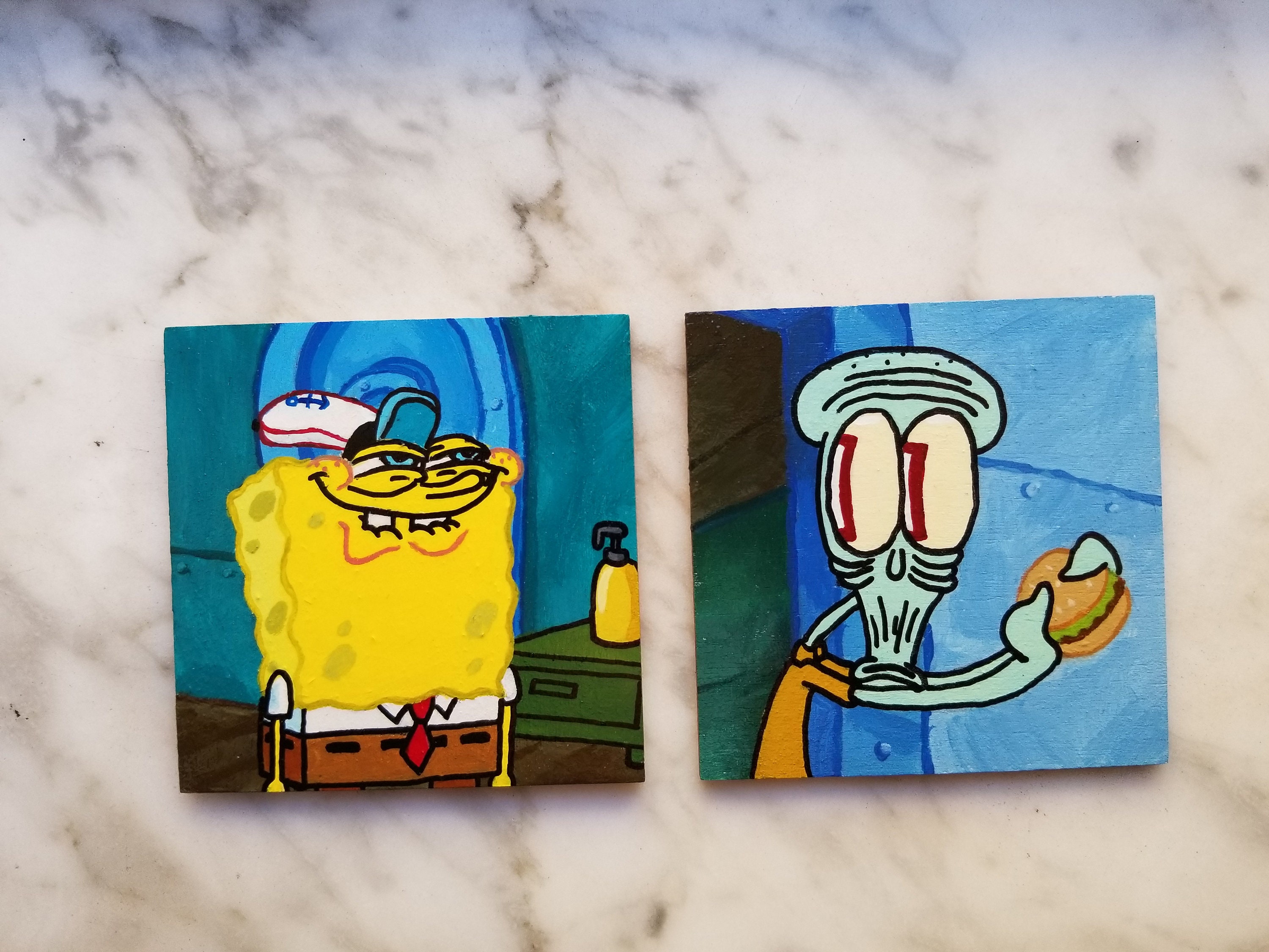 Hand-Painted Spongebob Magnet Squidward Krabby Patty | Etsy