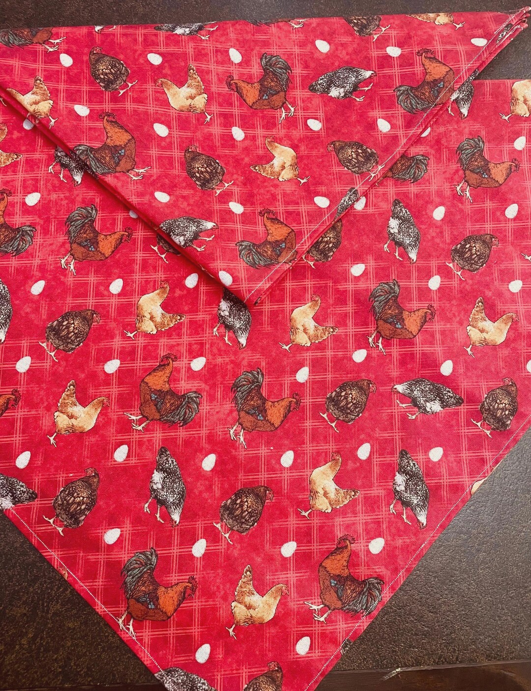 Red Plaid Chicken & Egg Bandana: Cotton Headwear, Animal Themed ...