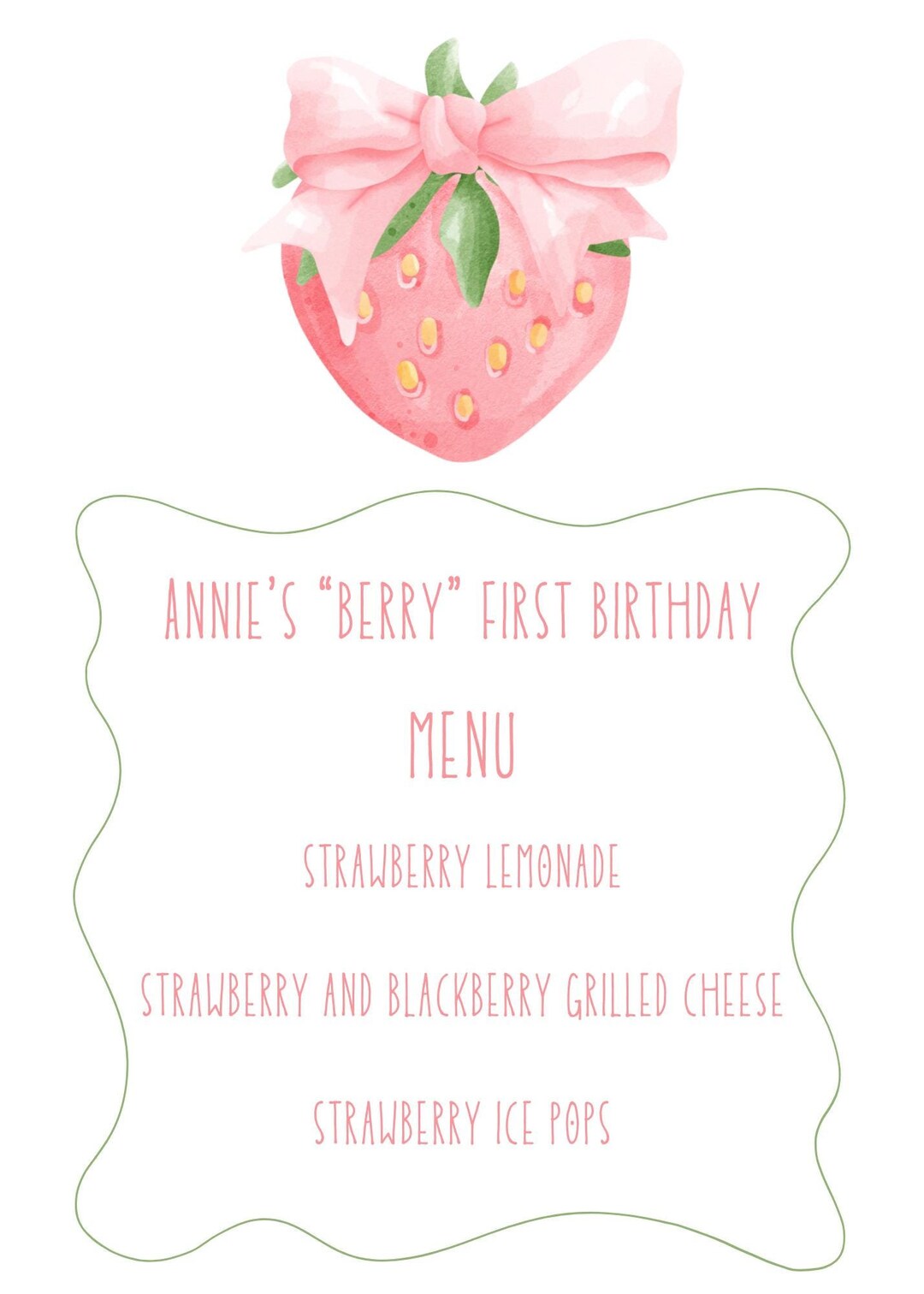 Customizable "berry" First Birthday Menu (5x7) - Etsy