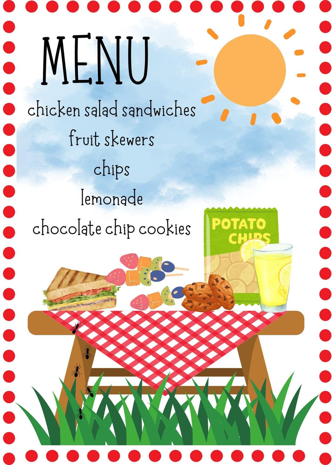 Picnic Menu - Etsy