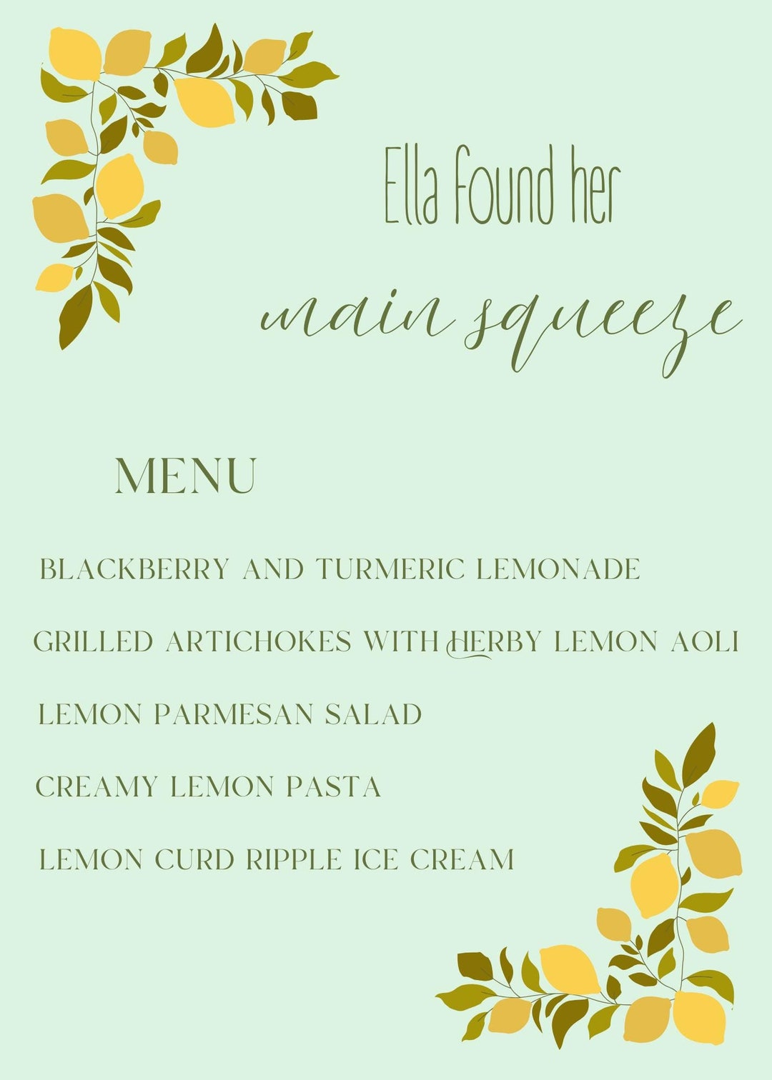 Customizable Main Squeeze Menu (5x7) - Etsy