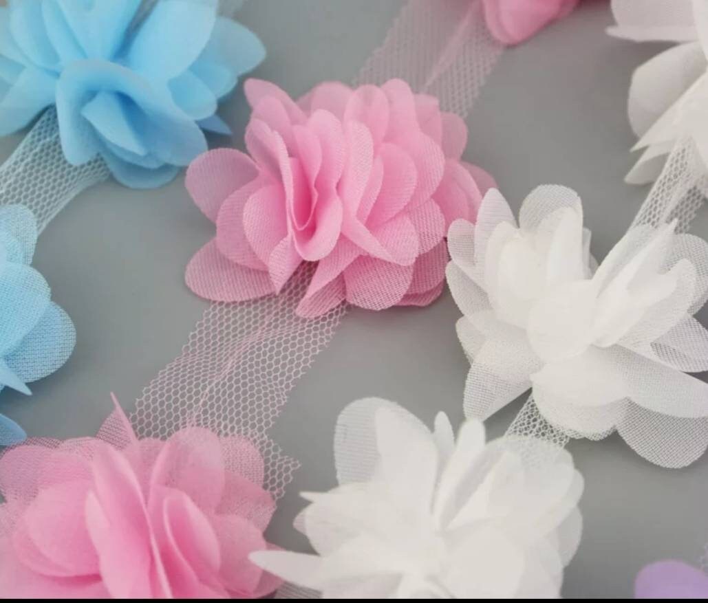10 Pcs of Chiffon Fabric Flowers on Lace Perfect for Hair | Etsy