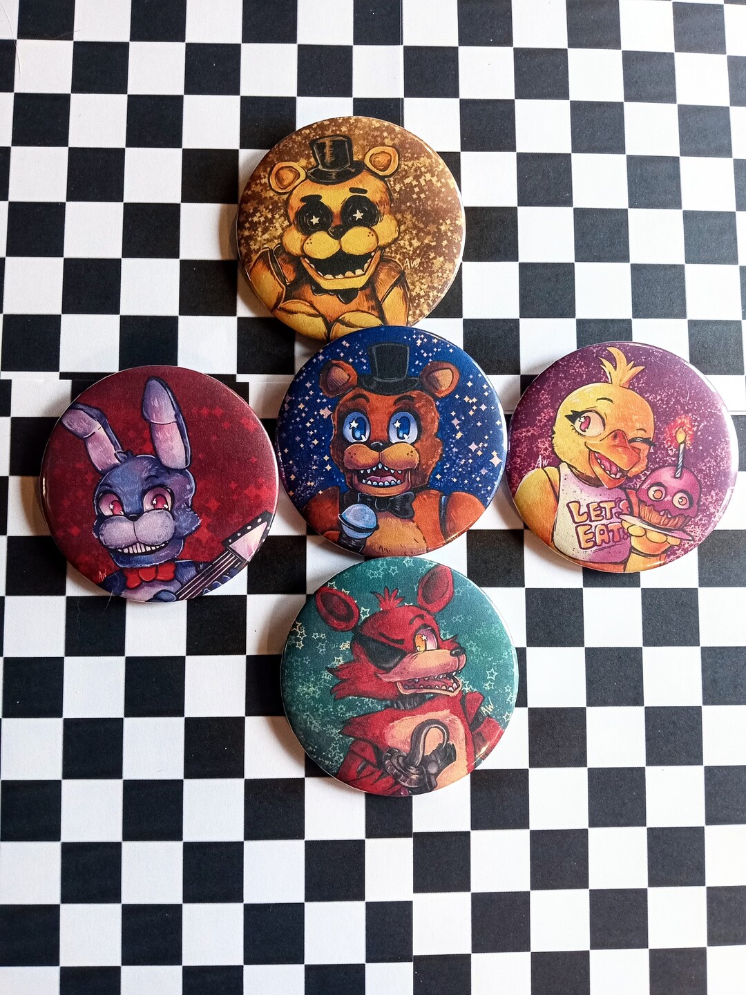 FNAF Freddy Five Bear and Friends 2.25 Inch Pinback Buttons - Etsy