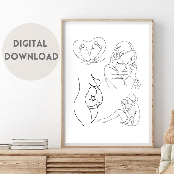 Pregnancy Line Art - Etsy