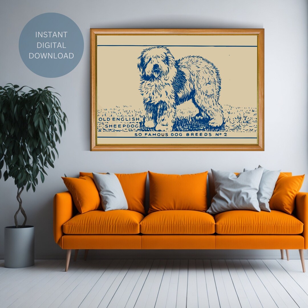 Old English Sheepdog Art Poster Vintage Dog Wall Art Home Vintage ...