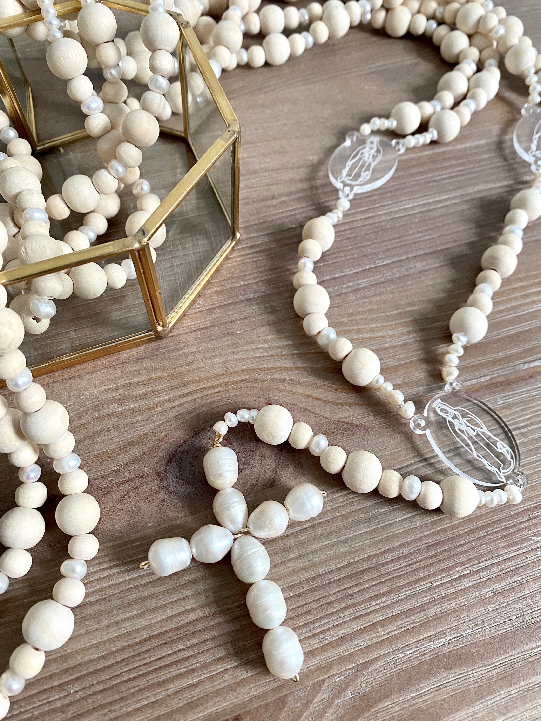 Wood / Pearl Wedding Lasso Rosary | Etsy