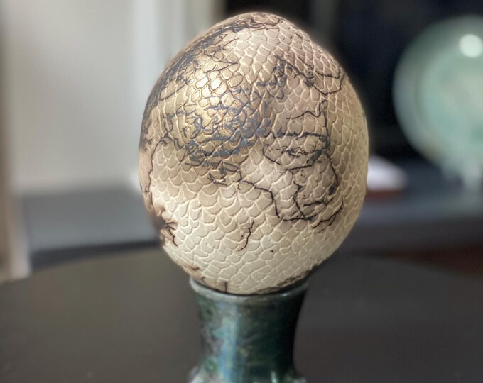 Porcelain Raku Dragon Egg – Scaled Surface With Horsehair Design | 6” X ...