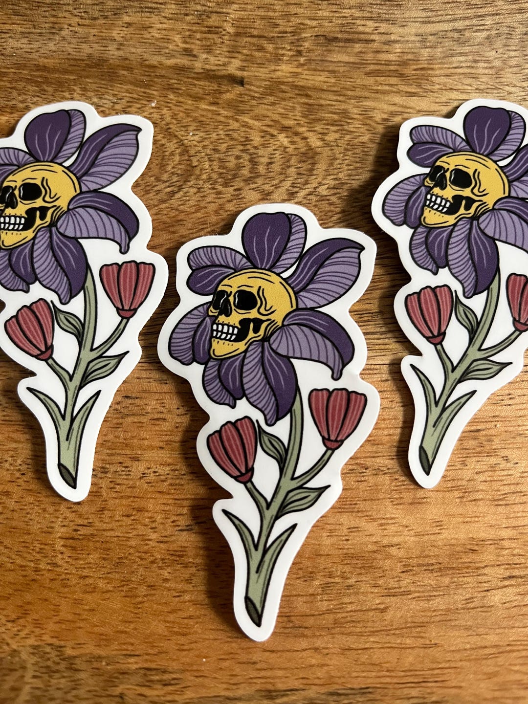 Skull Flower Sticker | Flower Skull Vinyl Sticker | Tropical Sticker ...