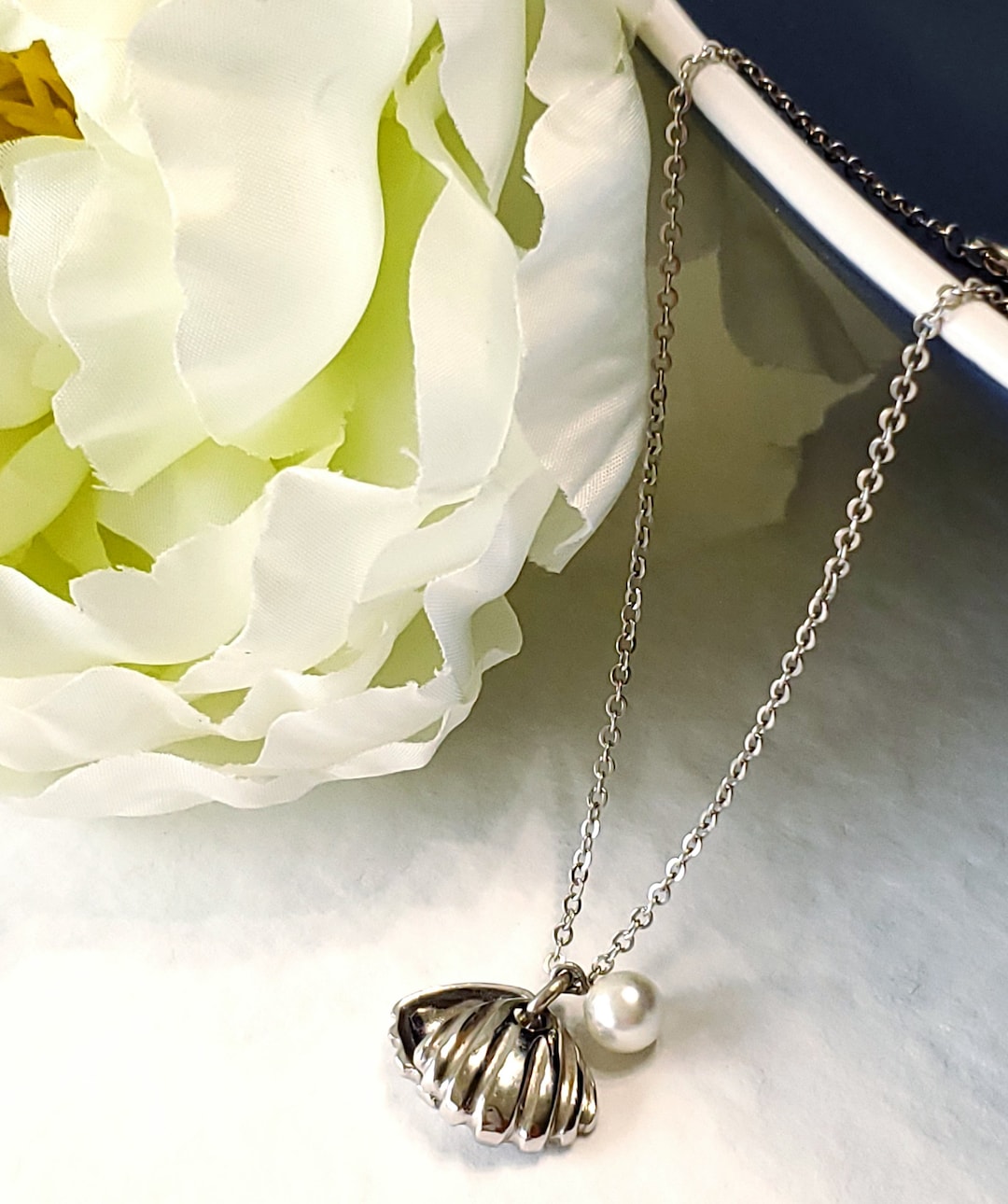 Clam Shell Necklace Pearl Necklace Sterling Silver - Etsy Singapore