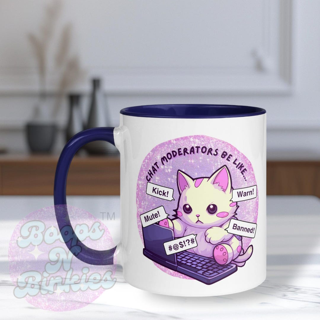 Chat Moderator Mug, Kawaii Cat With Keyboard, Funny Gamer and Streamer ...