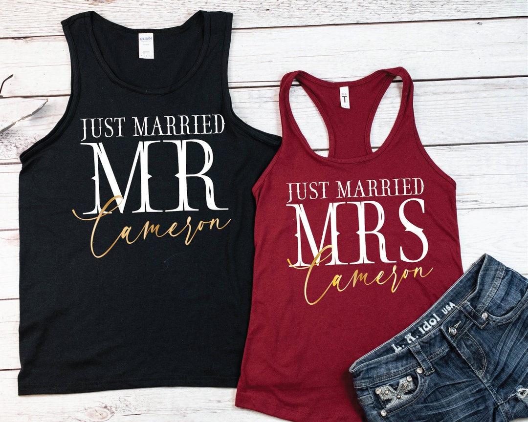 Mr and Mrs Just Married Shirts, Personalized Couples Honeymoon Shirts ...